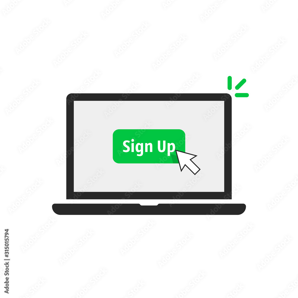 green sign up button on laptop screen Stock Vector | Adobe Stock