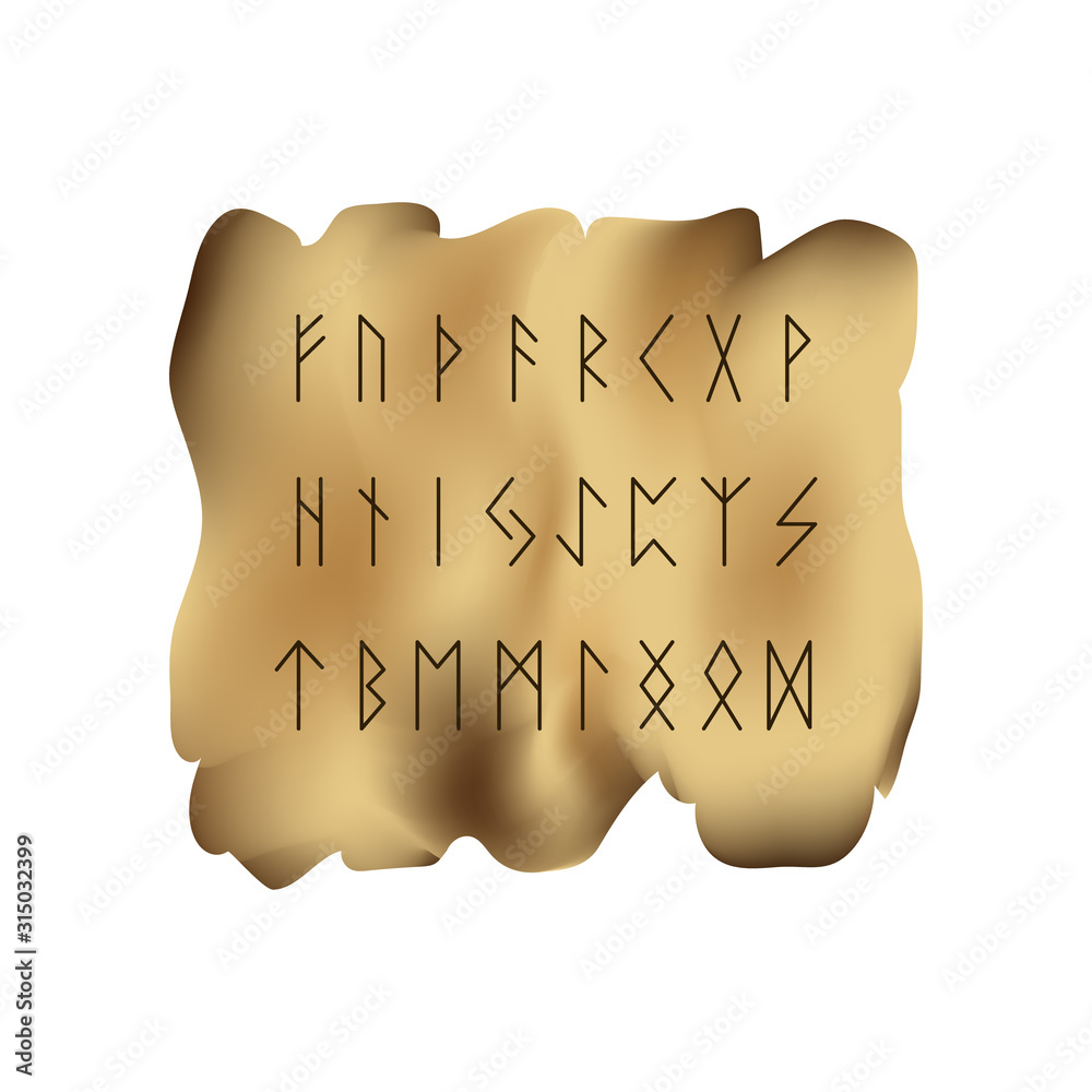 Scandinavian runes on a sheet of old paper . Runic alphabet. Ancient ...
