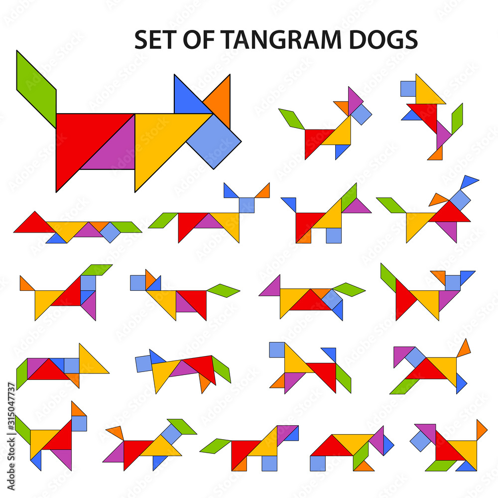 Set of vector tangram puzzles (geometric puzzle) for the development of ...