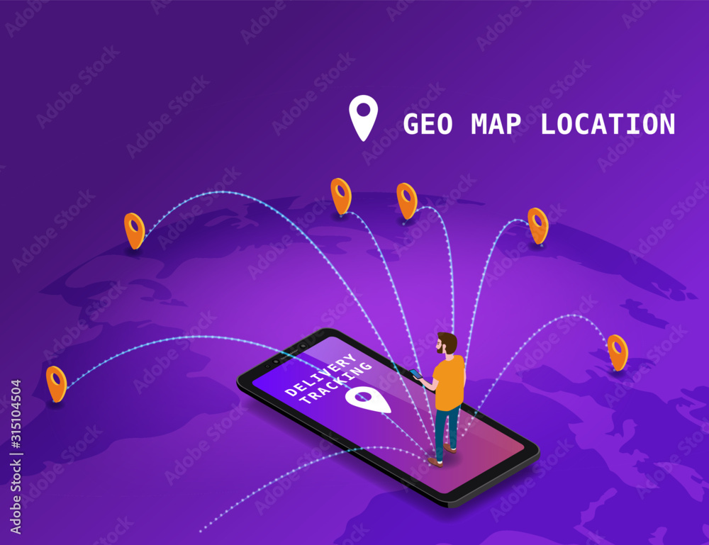 Global tracking system Delivery service online isometric design with ...