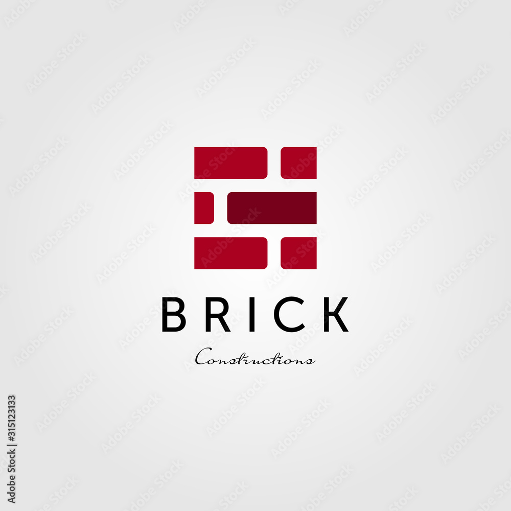 pattern red brick logo construction flat vector emblem design ...