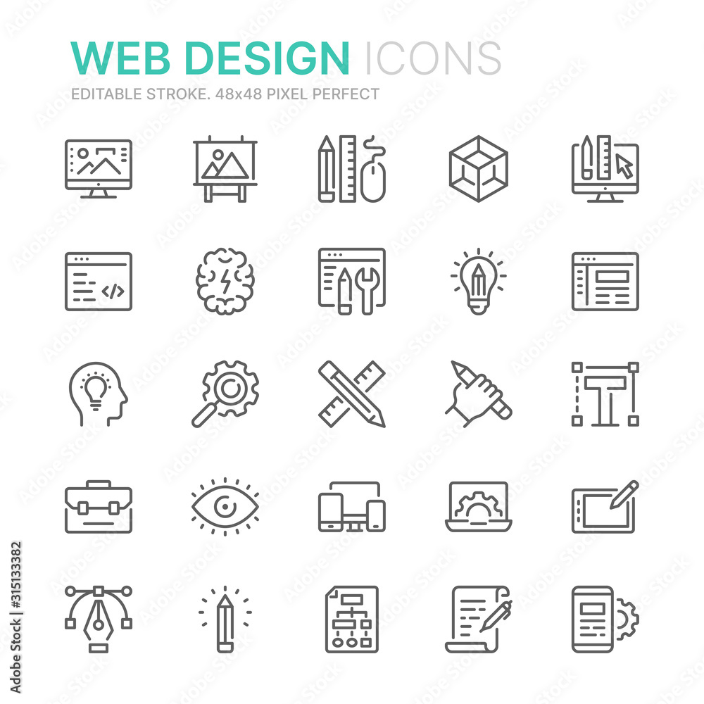 Collection of web design and development related line icons. 48x48 ...