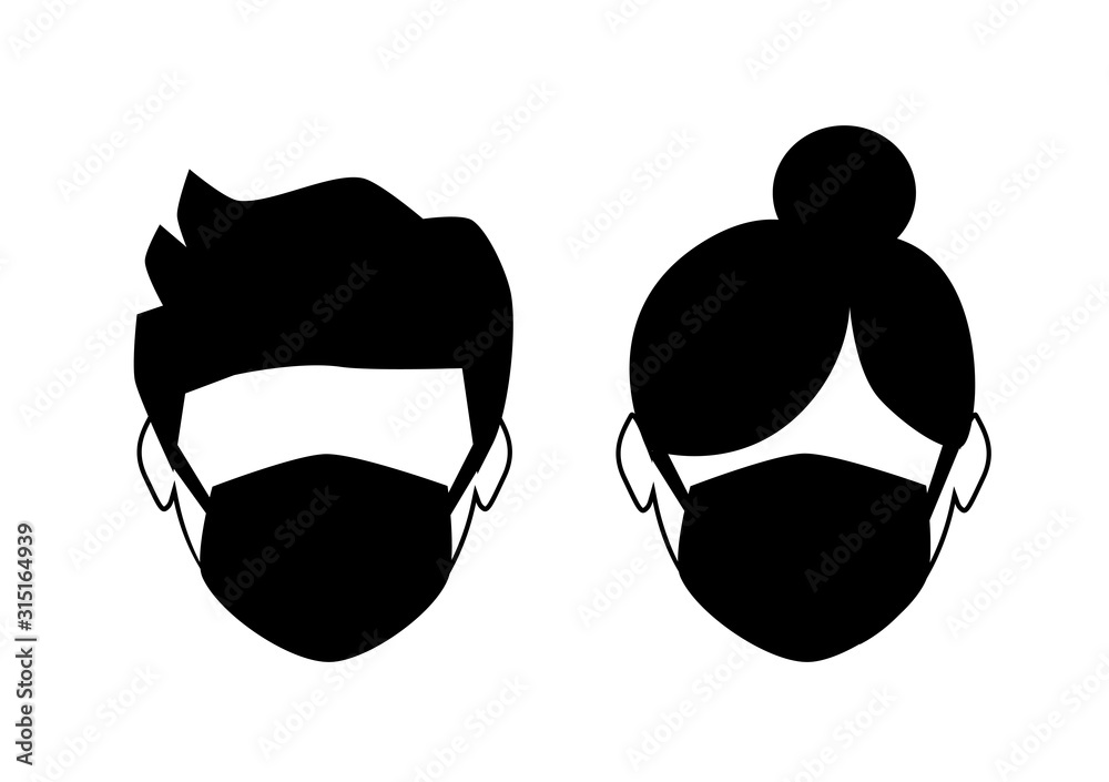 breathing mask on face, dust mask icon, flat vector illustration Stock ...