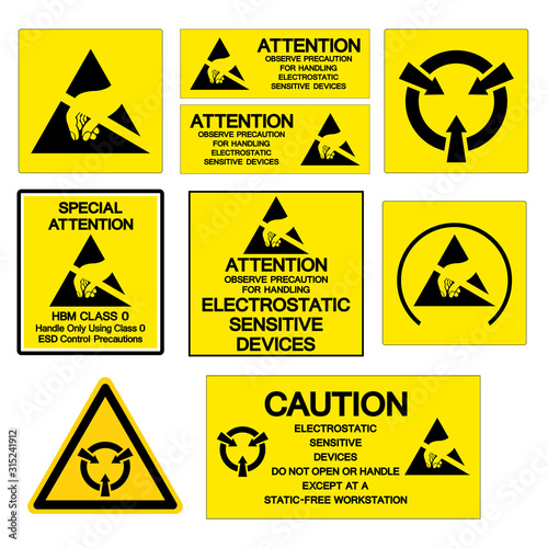 Set Of Electrostatic Sensitive Device (ESD) Collection Symbol Sign ...