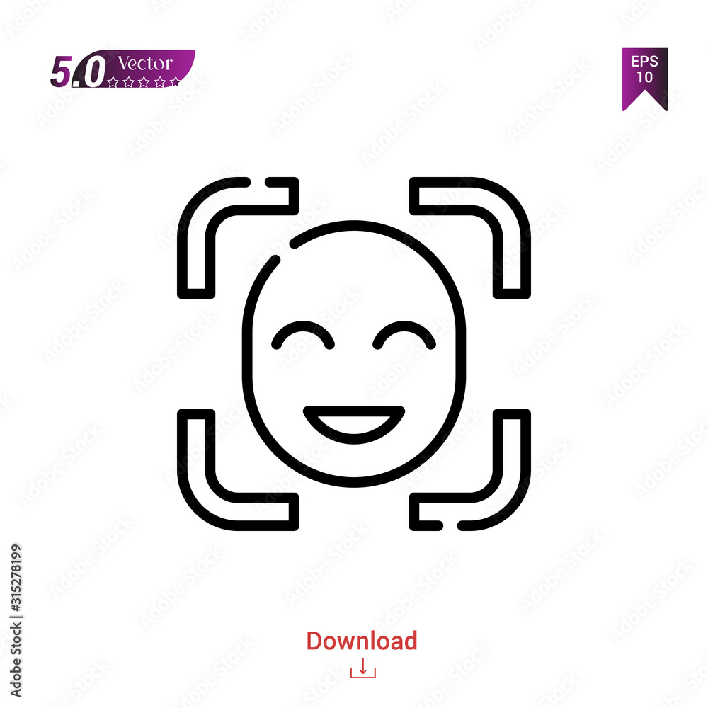 Outline face-detection icon vector isolated on white background. Graphic design, material-design ...
