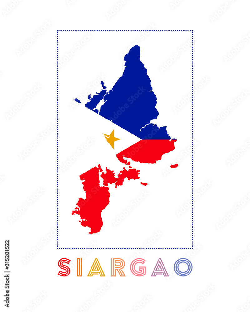 Siargao Logo. Map of Siargao with island name and flag. Charming vector ...