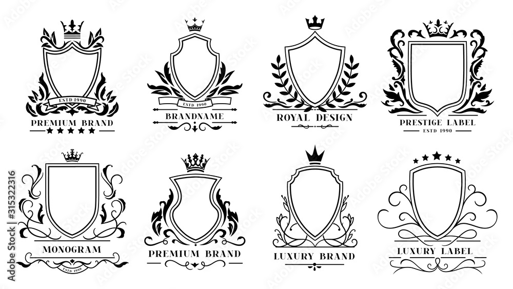 Стоковое векторное изображение «Royal shields badges. Vintage ...