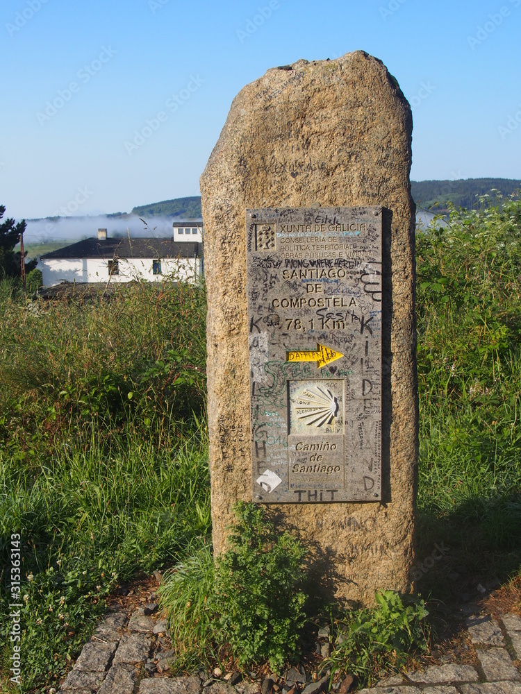 Foto de Stock Scallop shell mark and yellow arrow sign, Camino de ...