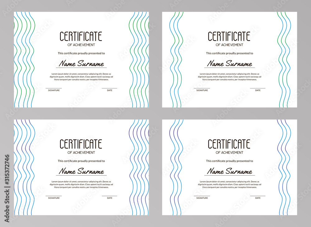 Modern abstract certificate templates with gradient wavy lines on the ...