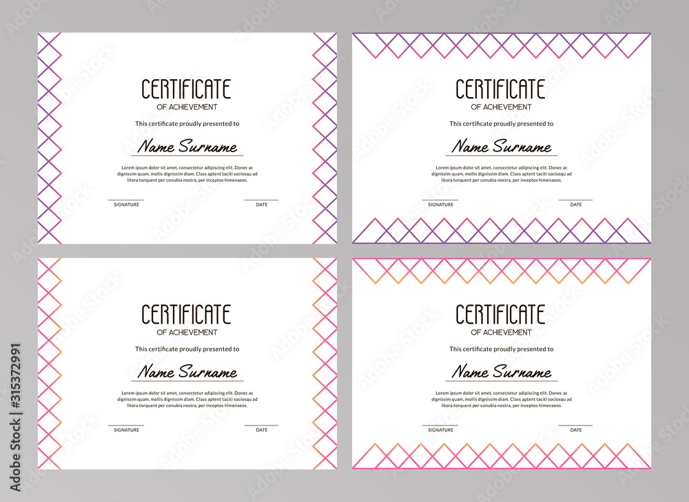 Collection of trendy certificate designs with outline gradient rhombus ...