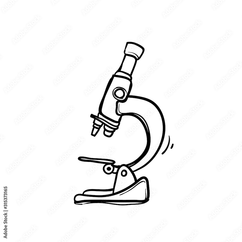 hand drawn microscope. line art chemistry, pharmaceutical instrument ...
