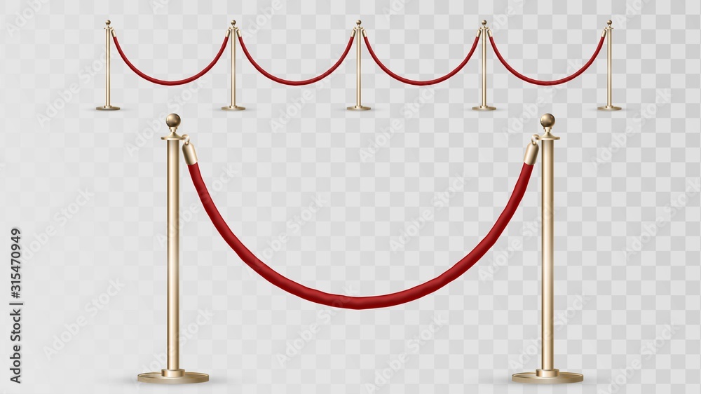 Expensive fences for the red carpet or club, the red guarding rope on ...