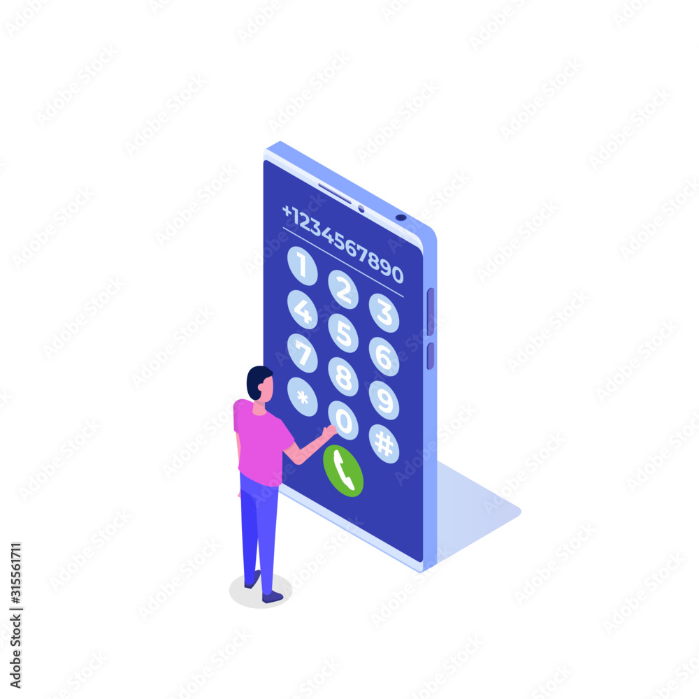 Dial number, connection concept. Isometric style Vector illustration ...