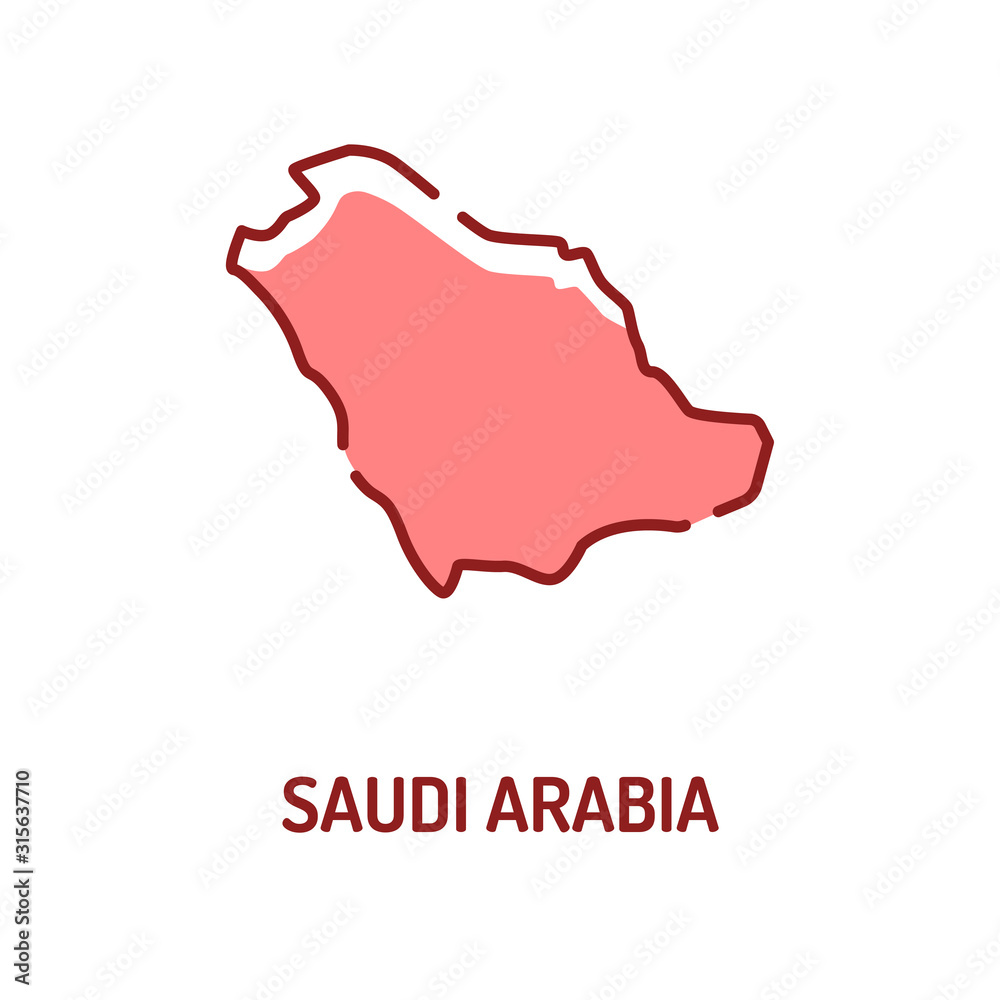 Saudi Arabia map color line icon. Border of the country. Pictogram for ...
