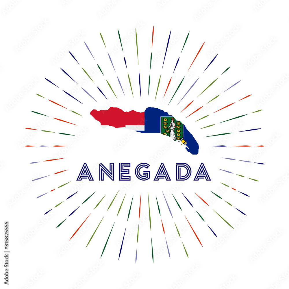 Anegada sunburst badge. The island sign with a map of Anegada with the ...