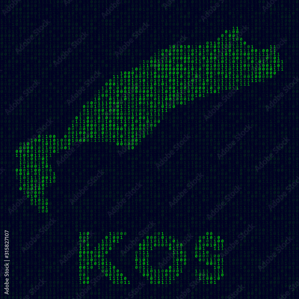 Digital Kos logo. Island symbol in hacker style. Binary code map of Kos ...