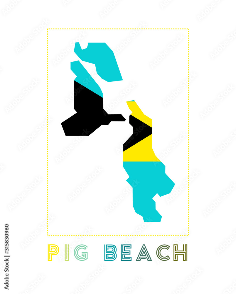 Pig Beach Logo. Map of Pig Beach with island name and flag. Awesome ...