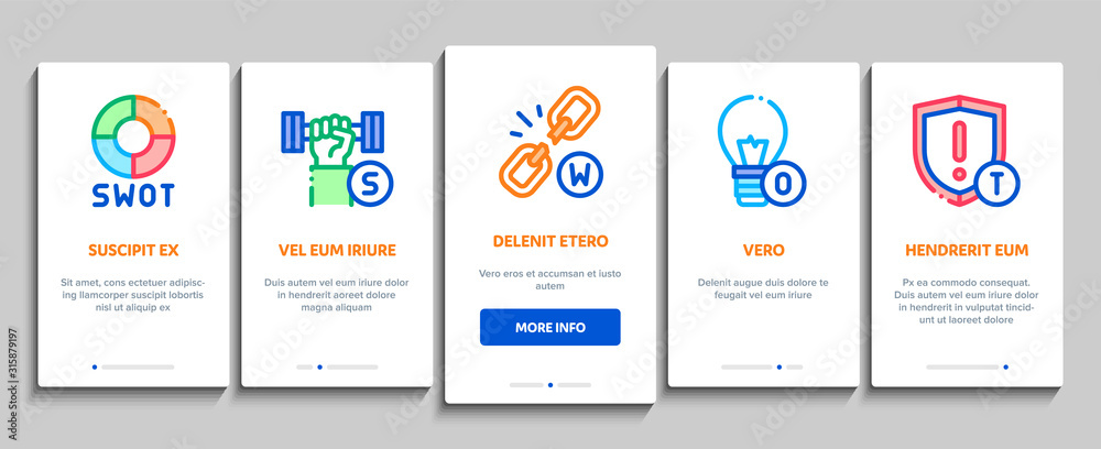 Swot Analysis Strategy Onboarding Mobile App Page Screen Vector. Swot ...