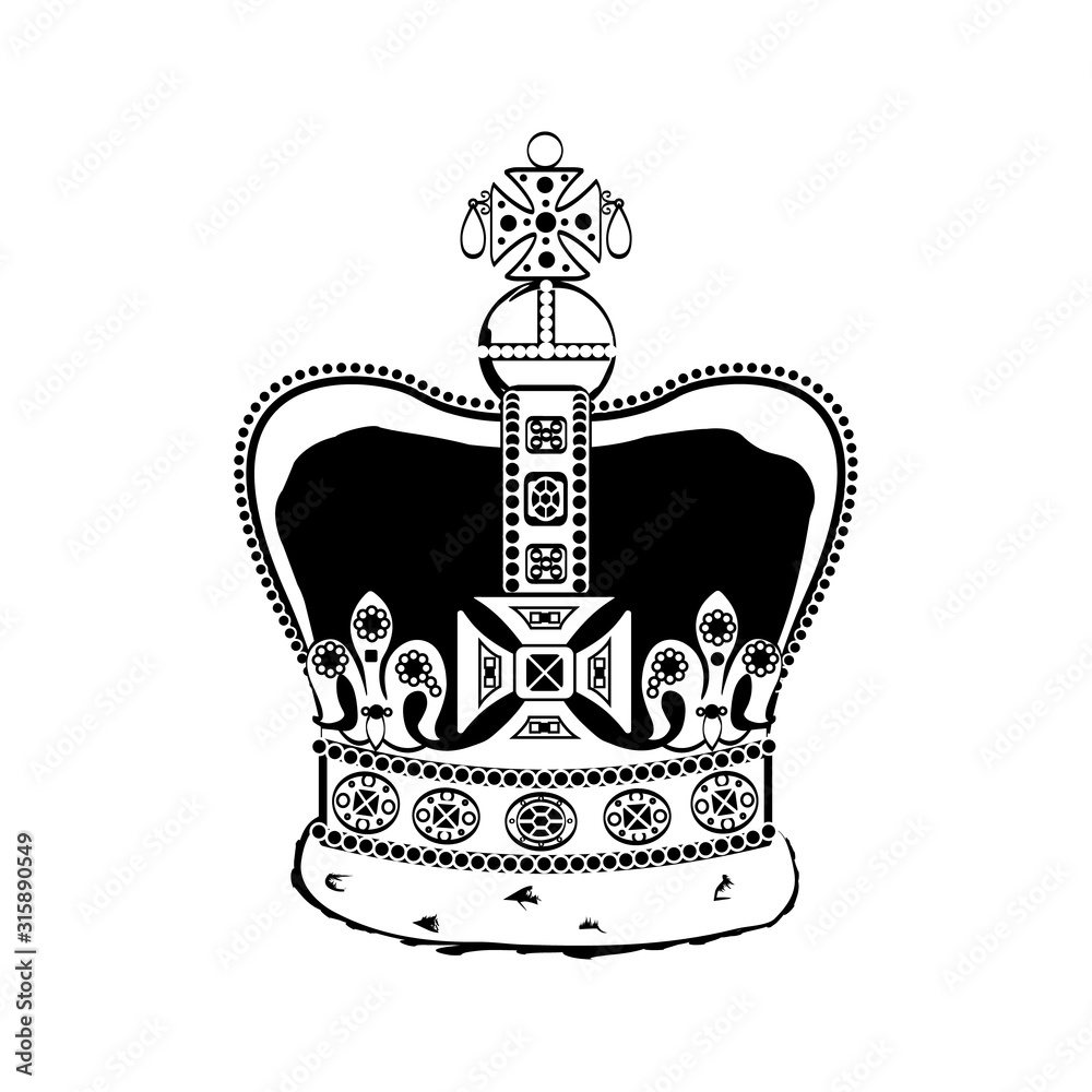 British royal symbol: the crown of the British Empire. Black and white ...