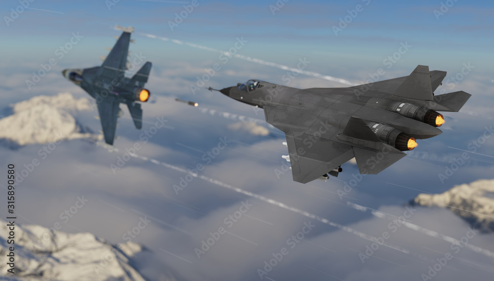 Ilustración de Stock Russian Su-57 fighter jet firing a missile, target ...