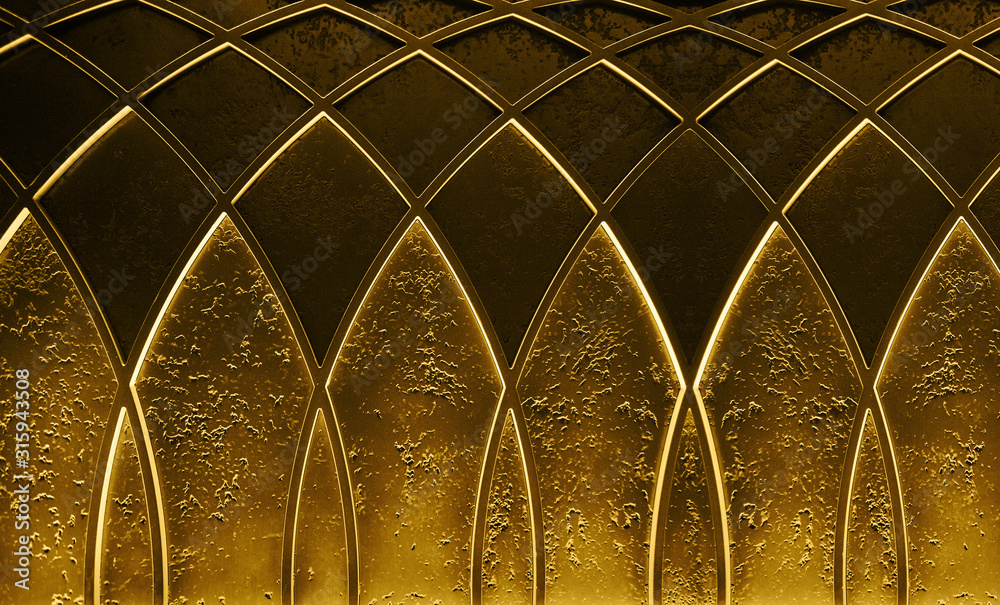 Abstract elegant art deco geometric ornamented gold textured glowing ...