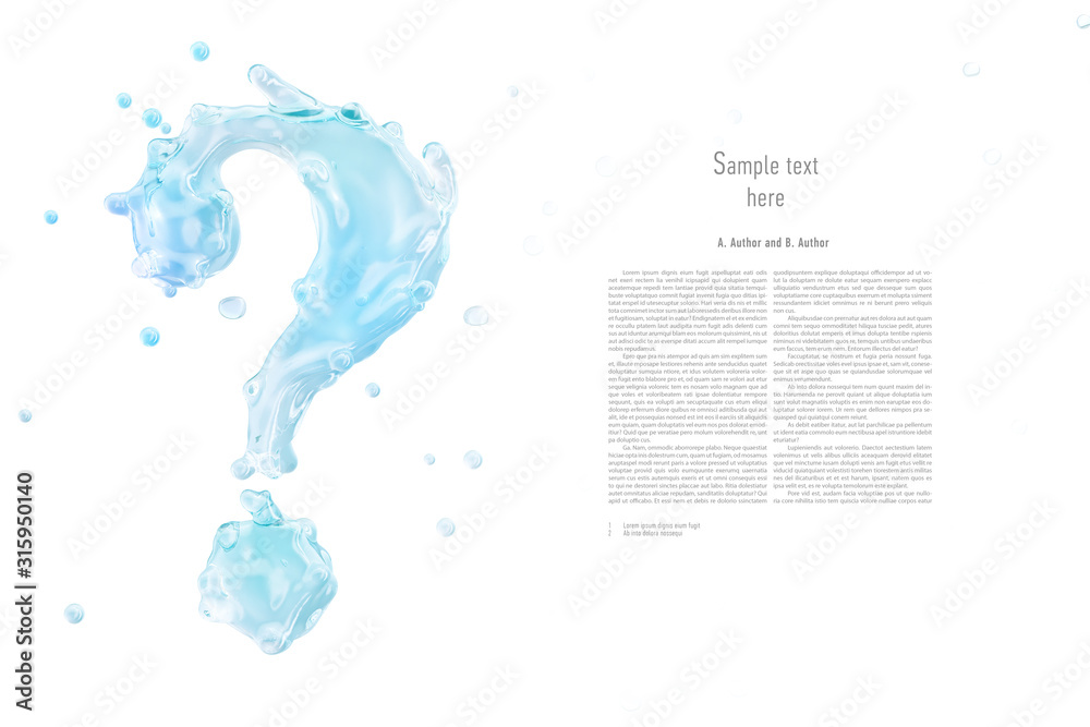 Water splash with water droplets in the form of fluid question mark ...