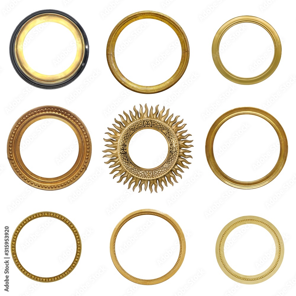 Set of round golden frames (circle) for paintings, mirrors or photos ...