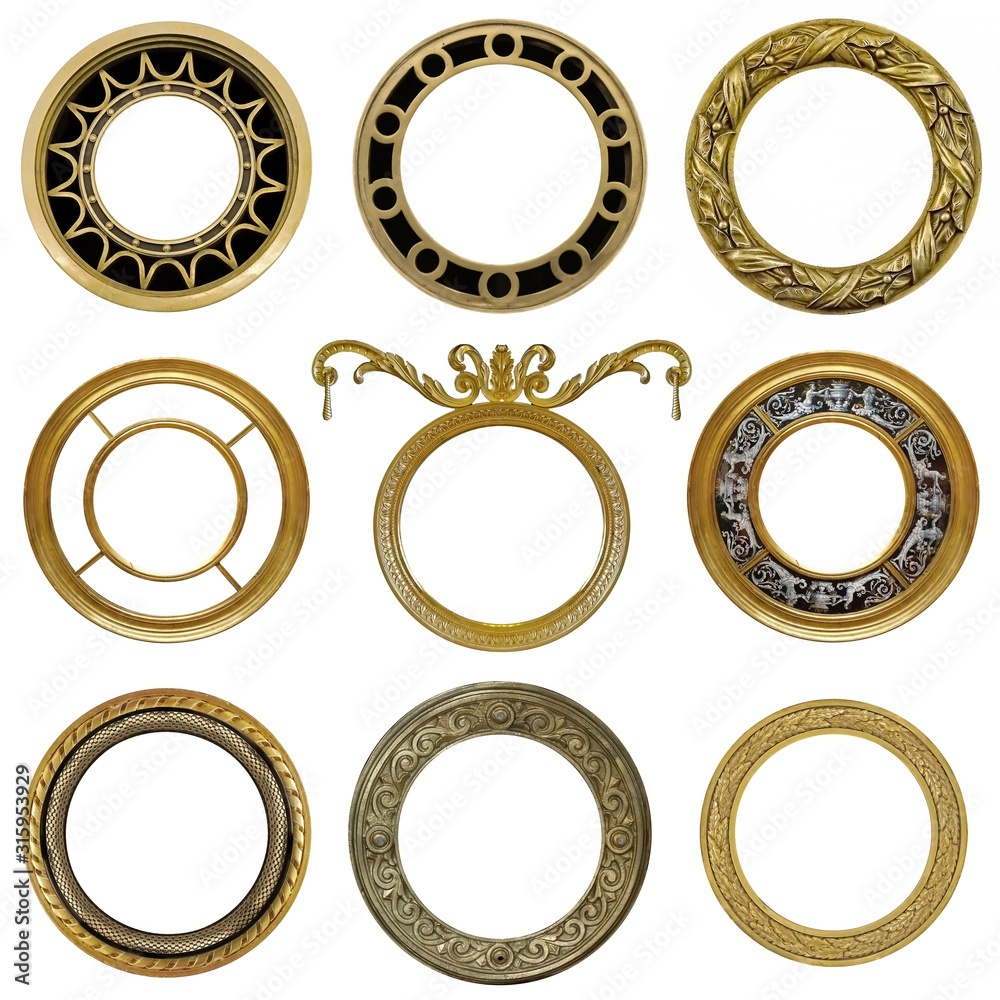 Set of round golden frames (circle) for paintings, mirrors or photos ...