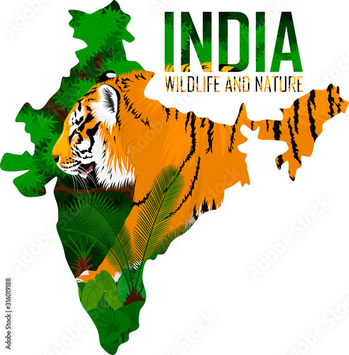 vector India map with tiger Stock Vector | Adobe Stock