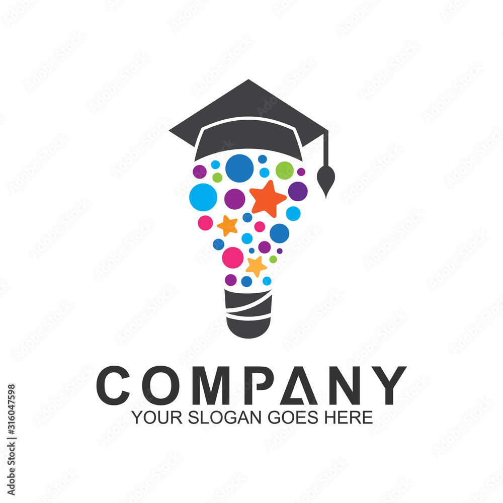 bulb + people with toga hat for education logo, science and knowledge ...