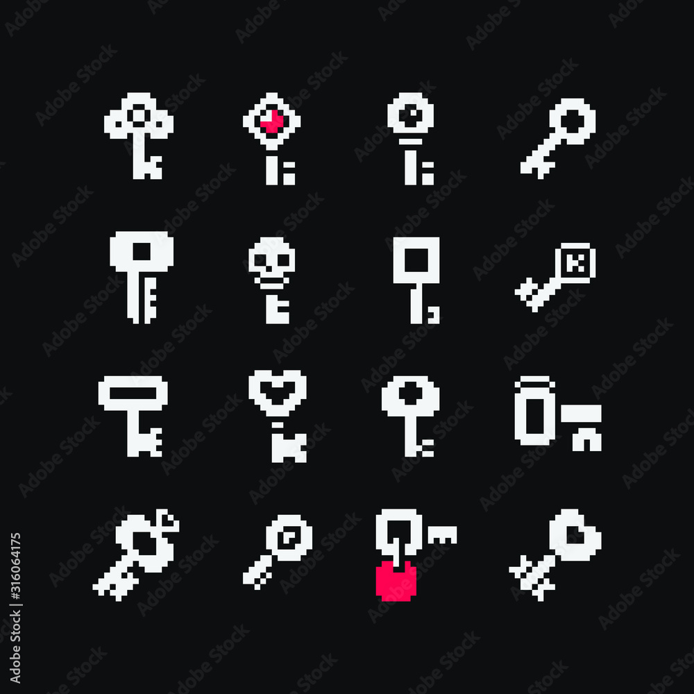 1 bit keys icons set. Design for logo game, sticker, web, mobile app ...