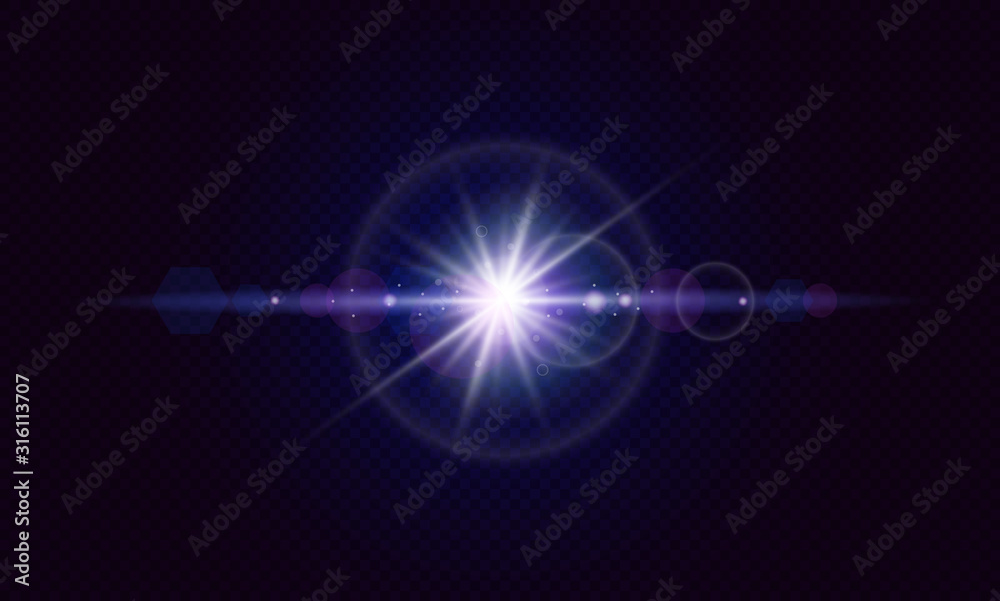 Glare effects with bokeh, glitter particles. Glowing lens flares ...