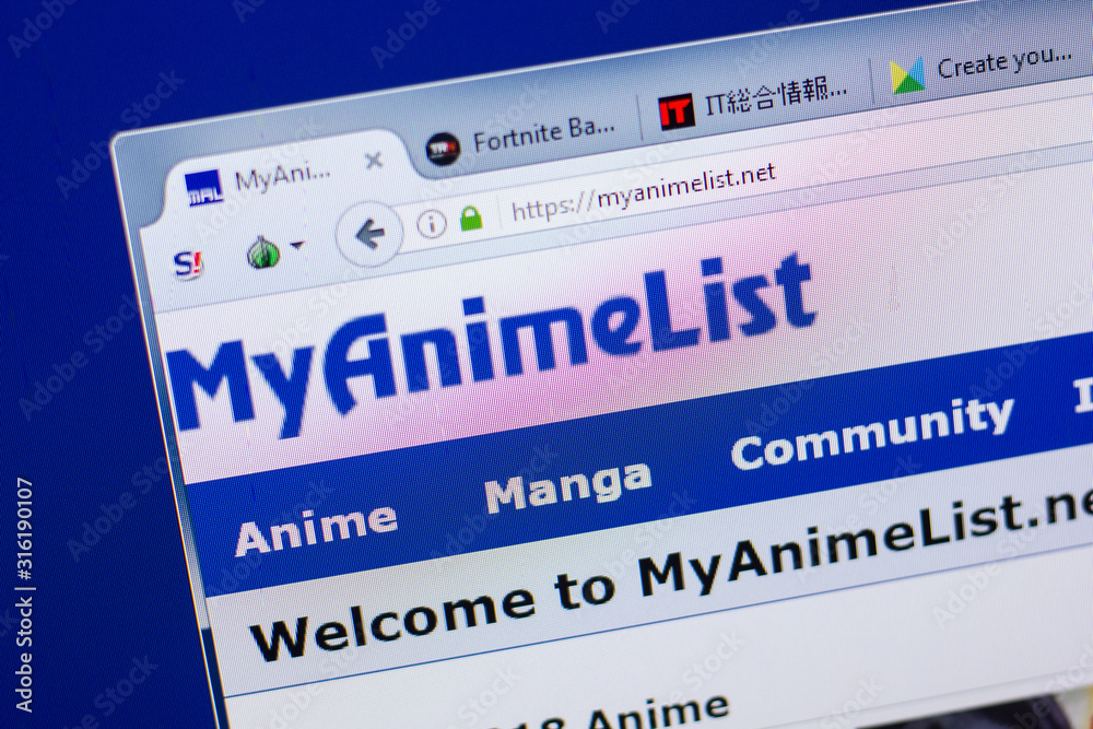 Ryazan, Russia - May 13, 2018: MyAnimeList website on the display of PC ...