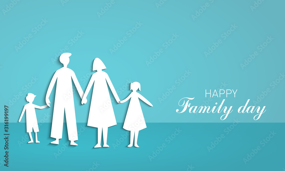 Paper cutout family, family house, family cut out of paper on a blue ...