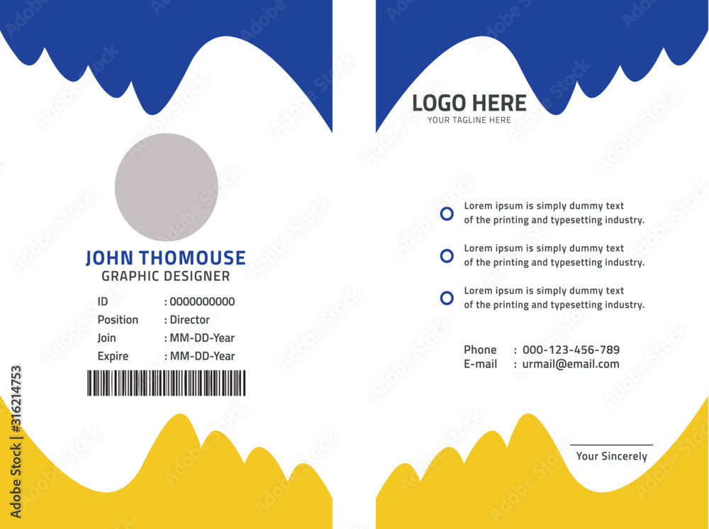 Corporate blue & yellow id card template layout Stock Vector | Adobe Stock
