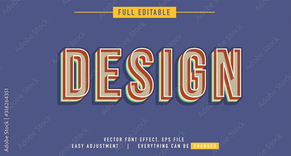 Text effects that can be easily edited, retro style, handwritten ...