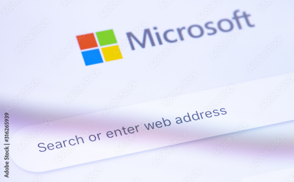 Microsoft Edge homepage, logo on the screen smartphone. Microsoft Edge ...