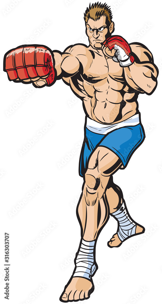 Cartoon Mma Fighter Throwing Punch Vector Illustration Stock Vector ...