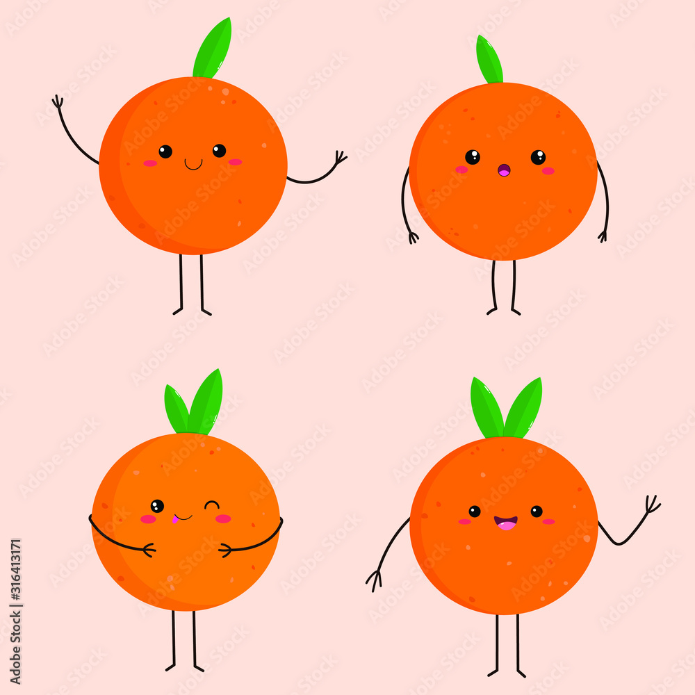 Vector graphics. Adorable, cute illustration of oranges. Simple cartoon ...