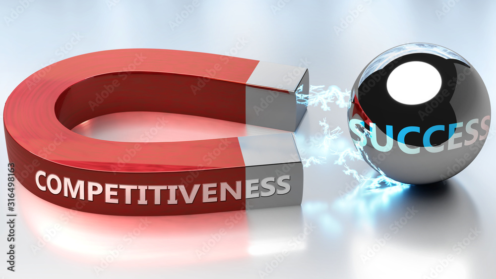Competitiveness helps achieving success - pictured as word ...