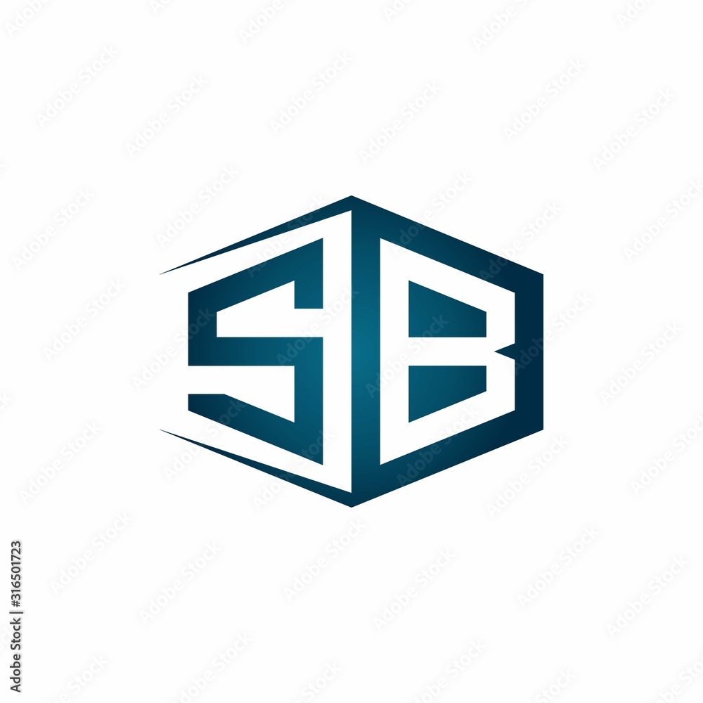 SB monogram logo with hexagon shape and negative space style ribbon ...