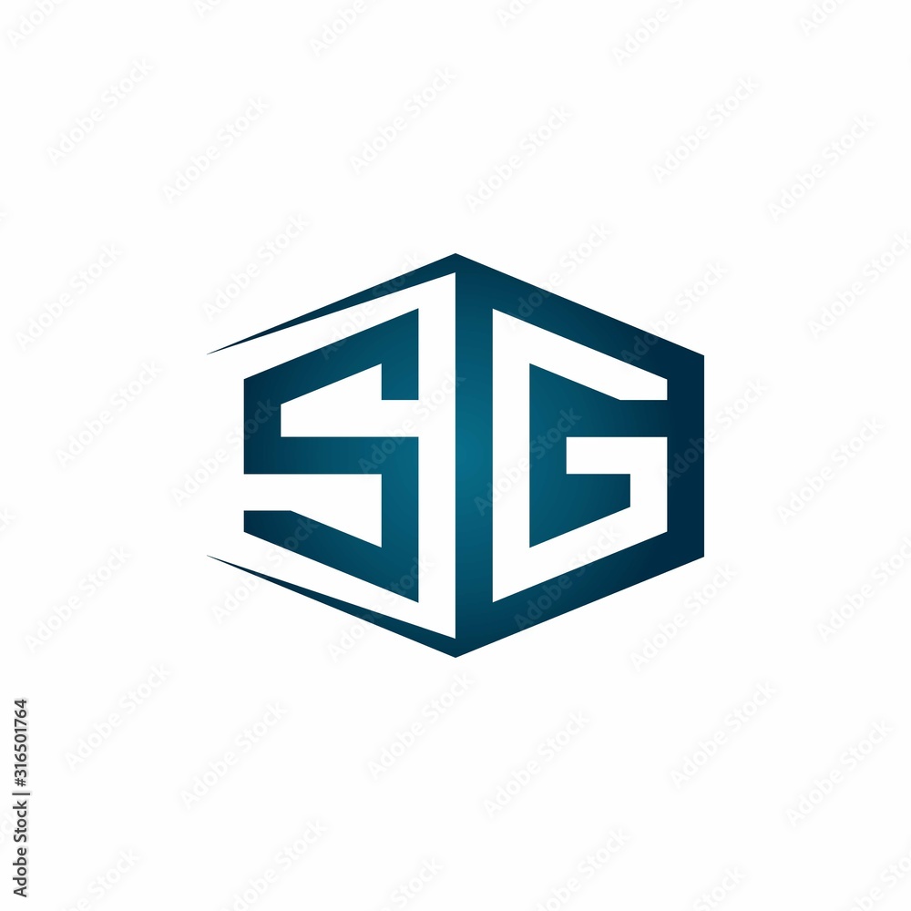 SG monogram logo with hexagon shape and negative space style ribbon ...