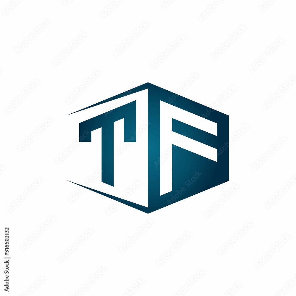 TF monogram logo with hexagon shape and negative space style ribbon ...