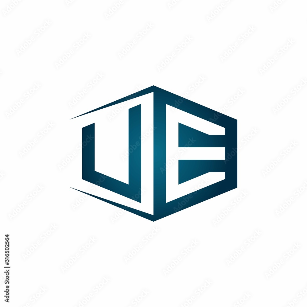 UE monogram logo with hexagon shape and negative space style ribbon design template Stock Vector ...