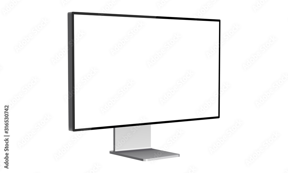 Modern computer monitor mockup isolated on white background side view ...