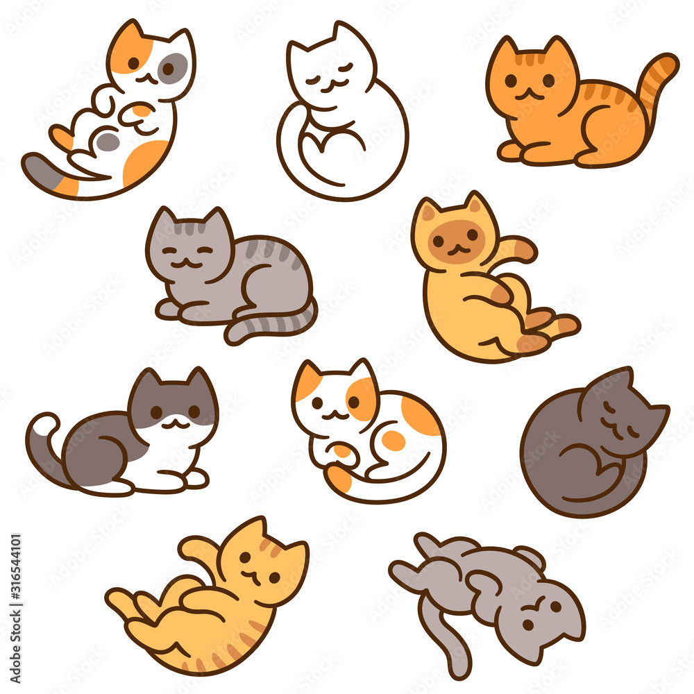 Cute cartoon cat set Stock Vector | Adobe Stock