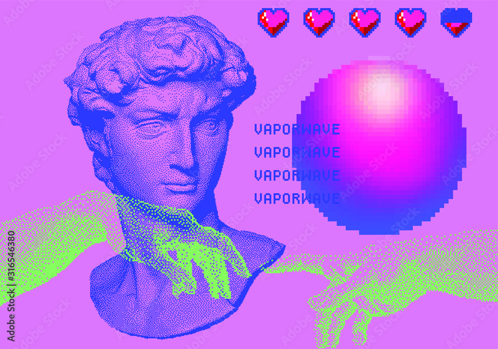 Surrealistic vector pixel art ilustration with Michelangelo's David ...