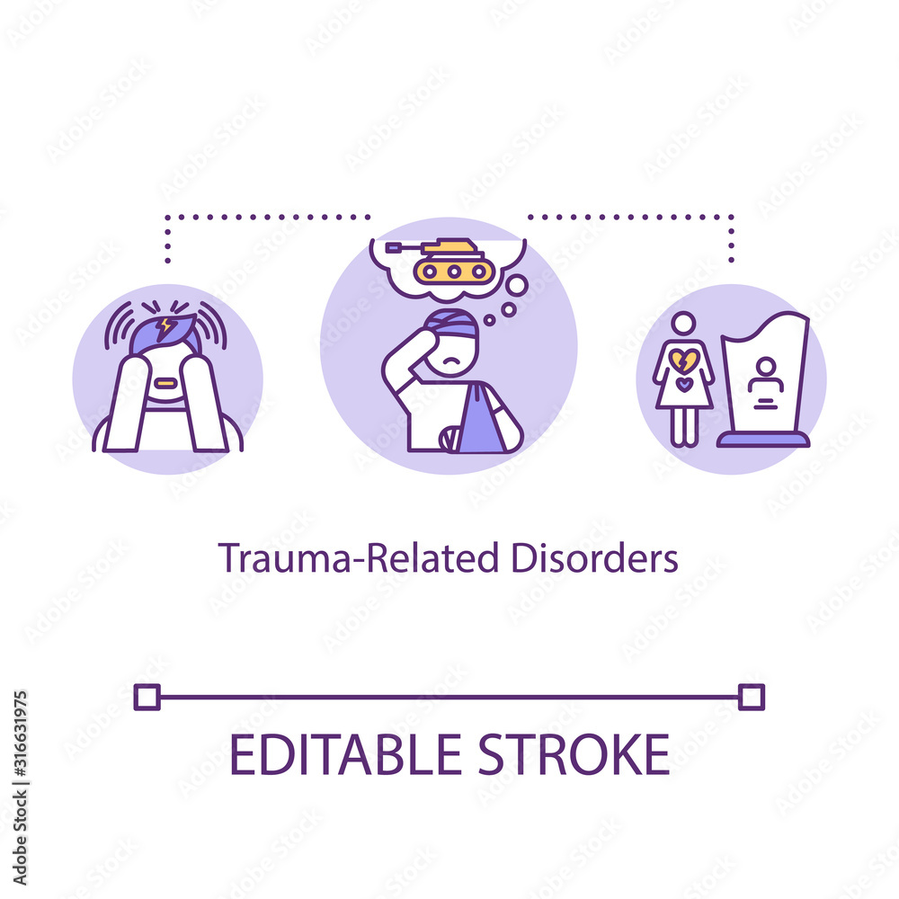 Trauma related disorders concept icon. Mental illness idea thin line ...