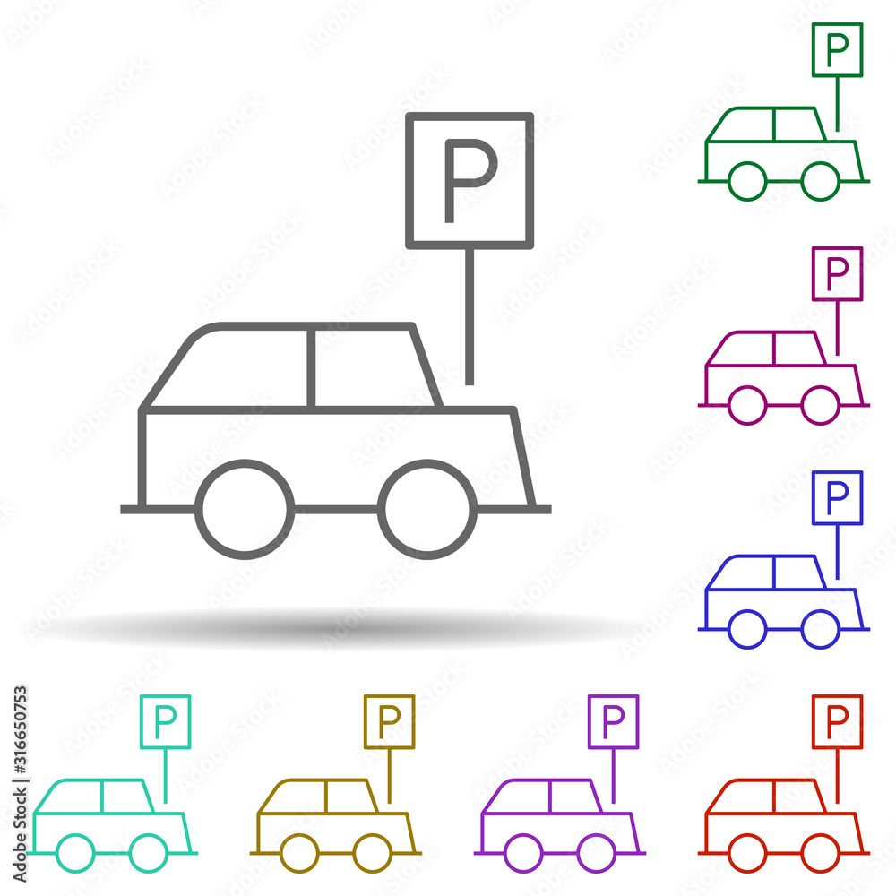 Parking, zone in multi color style icon. Simple thin line, outline ...