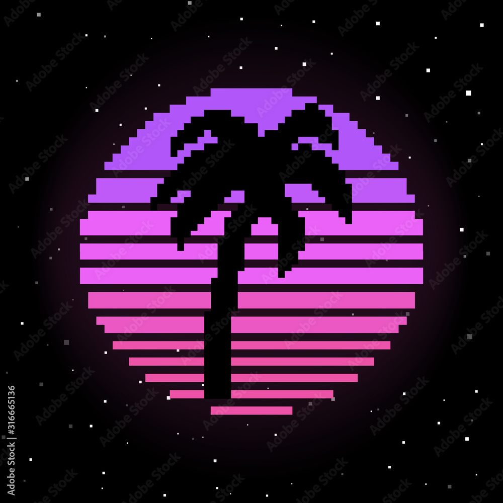Vector pixel art of 80s Retro sci-Fi background. Pixel art background ...